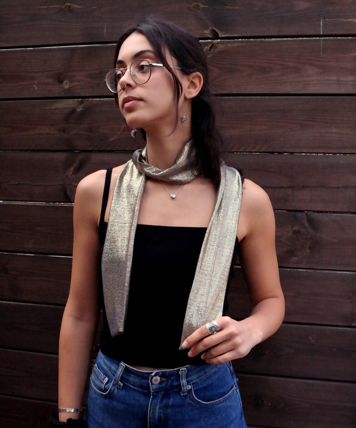 Silver Print Shimmering Lurex Scarf, Silver and Gold Skinny Scarf ...