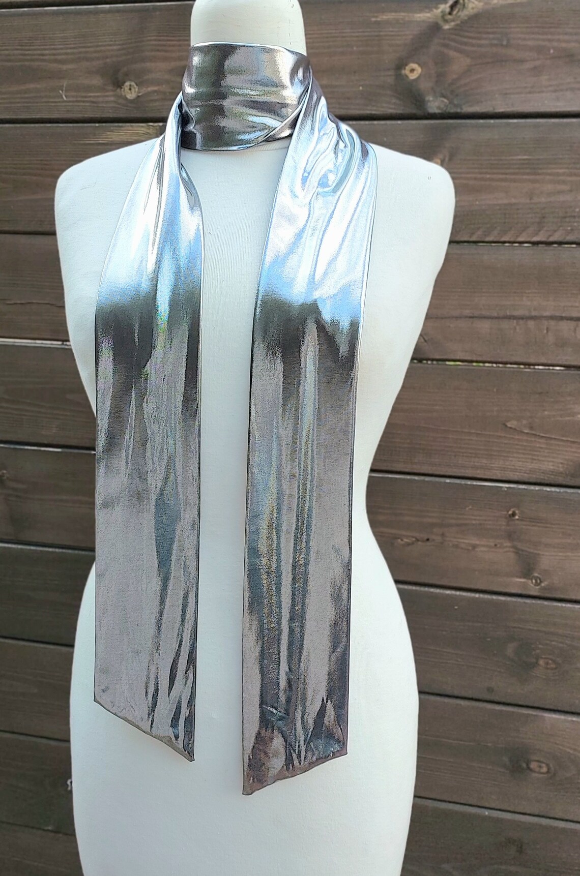 Metallic Silver Scarf, Silver Skinny Scarf, Silver Print Shimmering ...