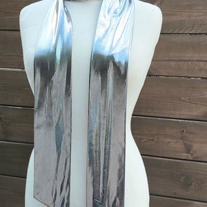 Metallic Silver Scarf, Silver Skinny Scarf, Silver Print Shimmering ...