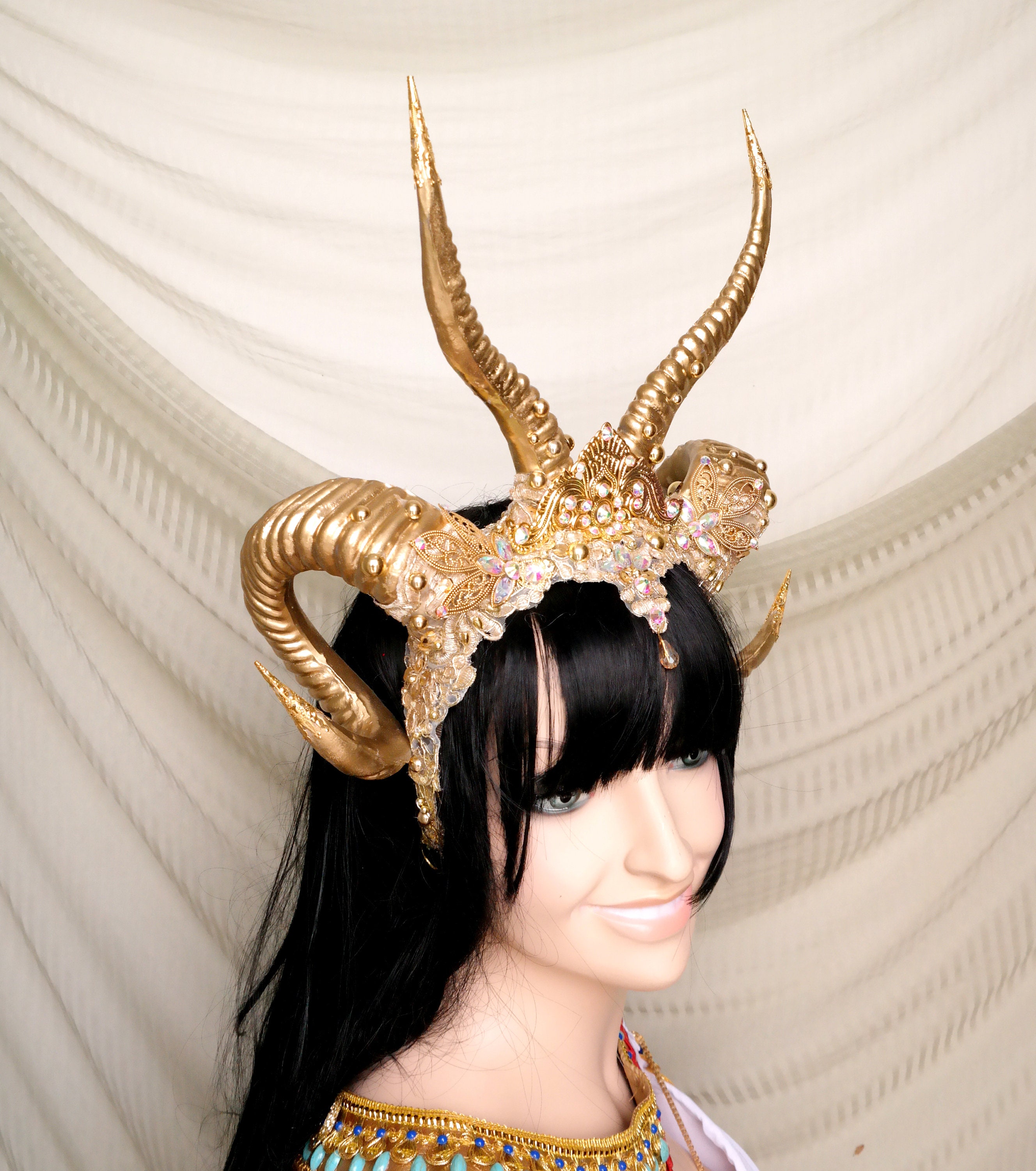 Horns Headdress Witch Gold Demon Double Antler Headpiece - Etsy