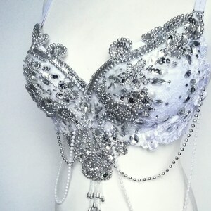 White Rave Bra and Half Tutu Bustle, Silver White Rave Bra Made to ...