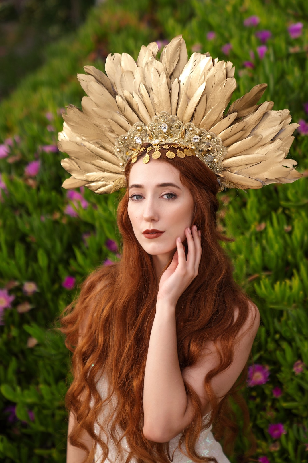 Gold Feather Crown, Cleopatra Egyptian Queen, Gold Goddess Headpiece ...