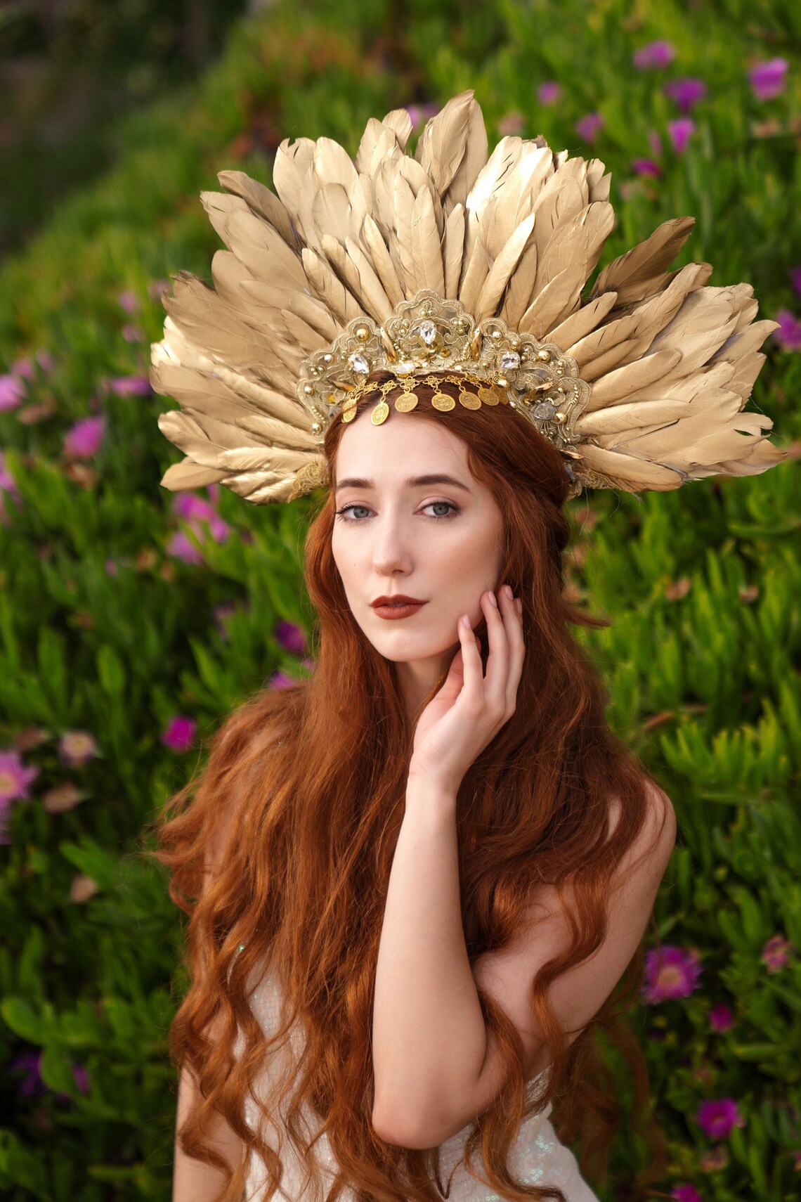 Gold Feather Crown, Cleopatra Egyptian Queen, Gold Goddess Headpiece ...