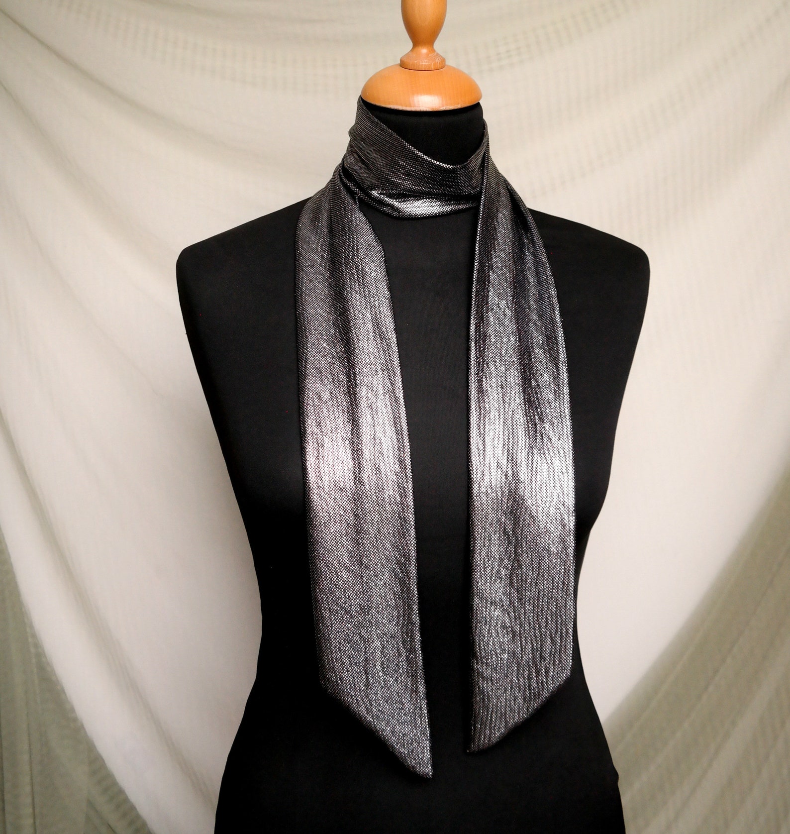 Metallic Silver Scarf Silver Skinny Scarf Silver Print - Etsy