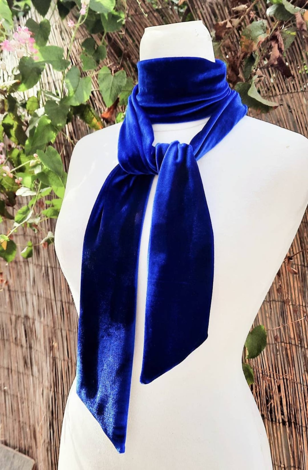 Royal Blue Velvet Scarf, Skinny Scarf Velvet, Scarf Headband, Women's ...
