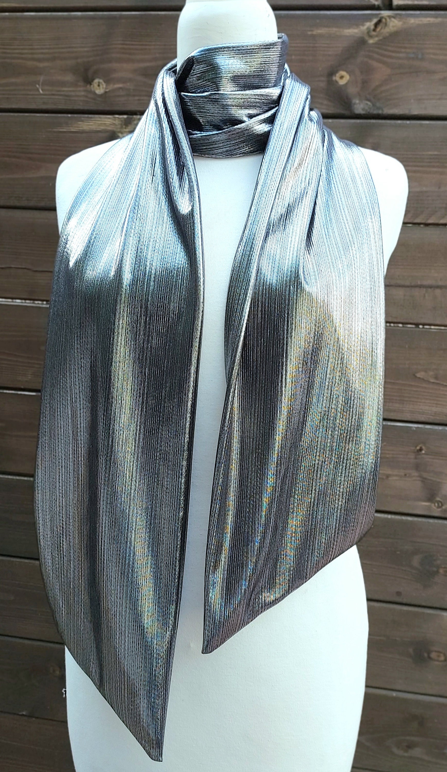 Metallic Silver Scarf Silver Skinny Scarf Silver Print - Etsy UK