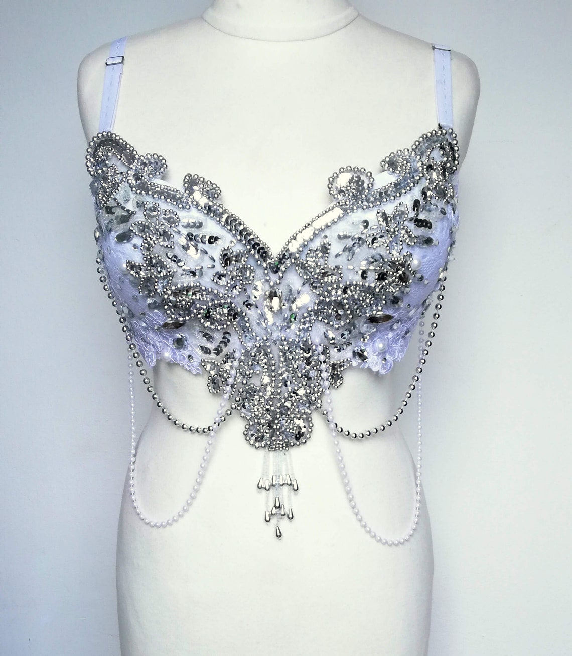 White Rave Bra and Half TuTu Bustle Silver White Rave Bra | Etsy