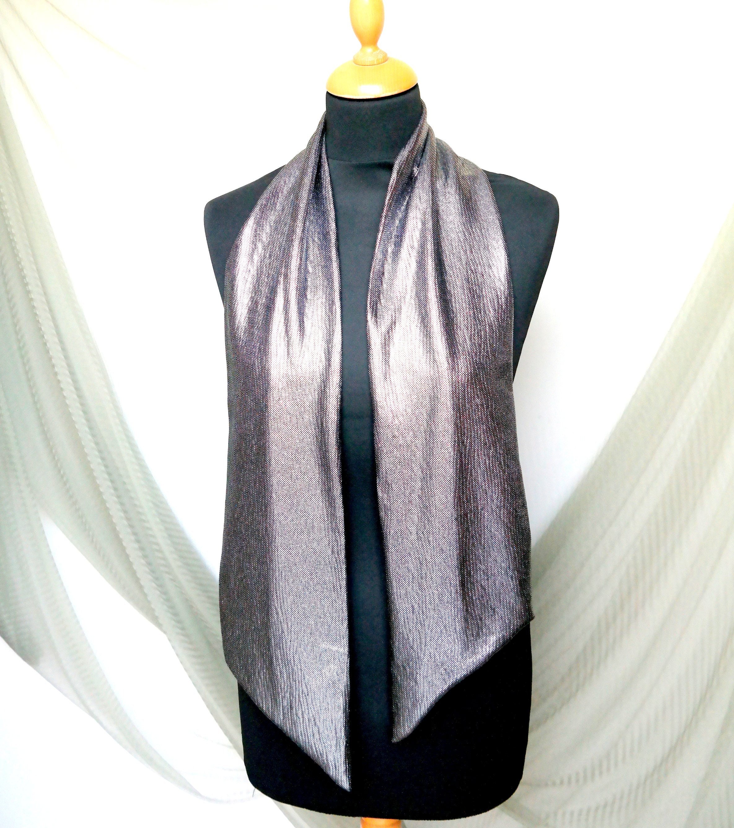 Metallic Silver Scarf Silver Skinny Scarf Silver Print - Etsy