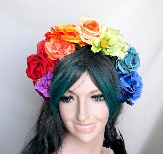 Rainbow Flower Crown Rainbow Headdress Flower Fascinator | Etsy