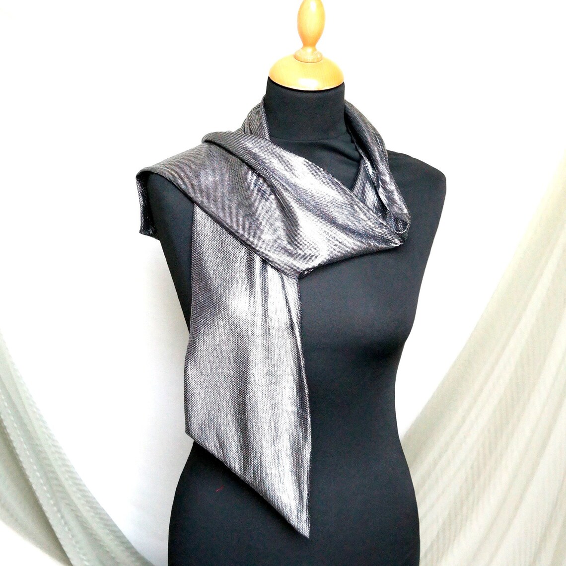 Metallic Silver Scarf Silver Skinny Scarf Silver Print - Etsy