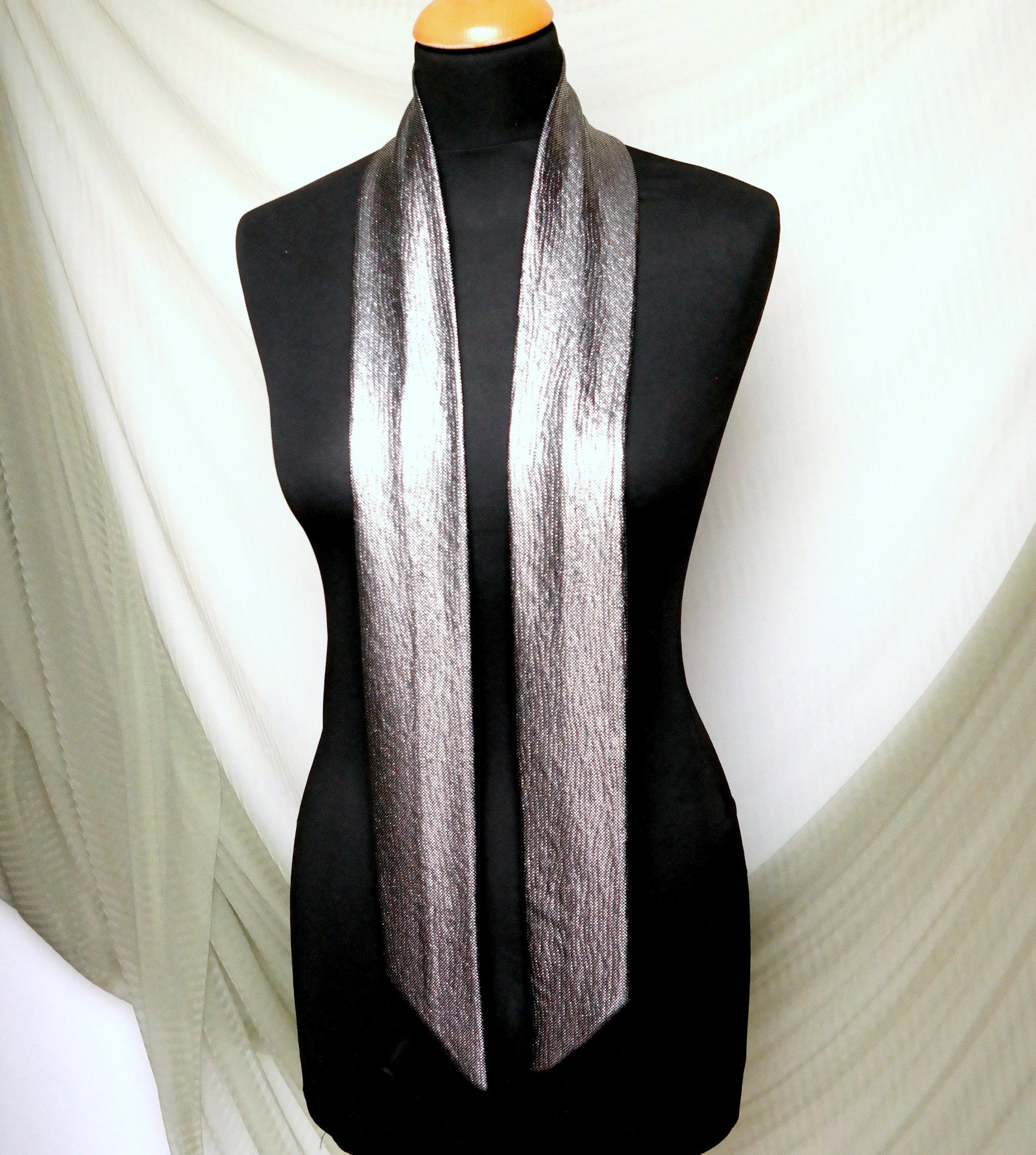 Metallic Silver Scarf Silver Skinny Scarf Silver Print - Etsy