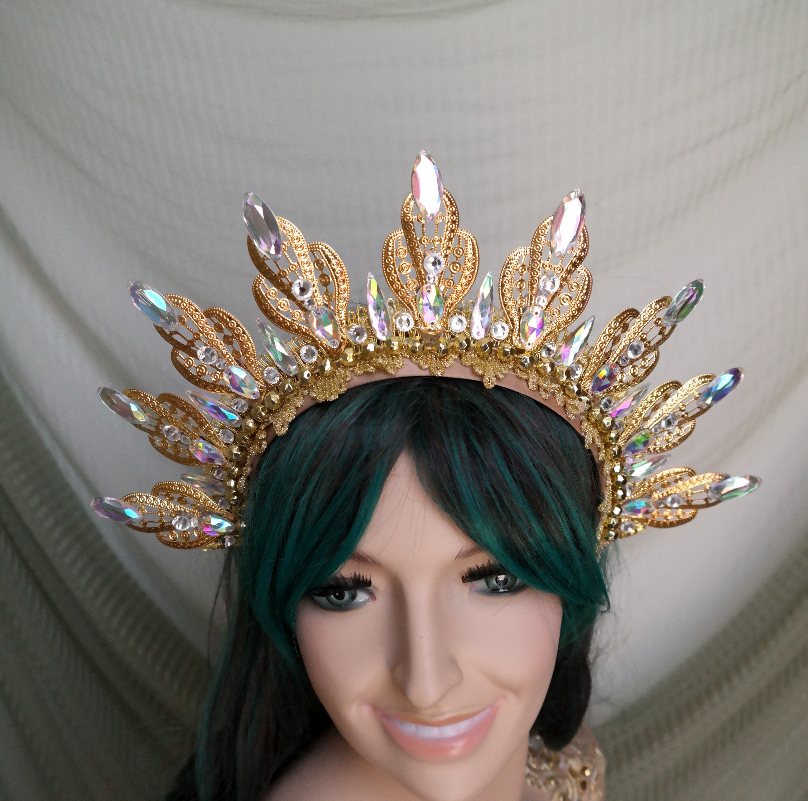 Gold goddess headpiece Gold Tiara Crown Halo Headdress | Etsy