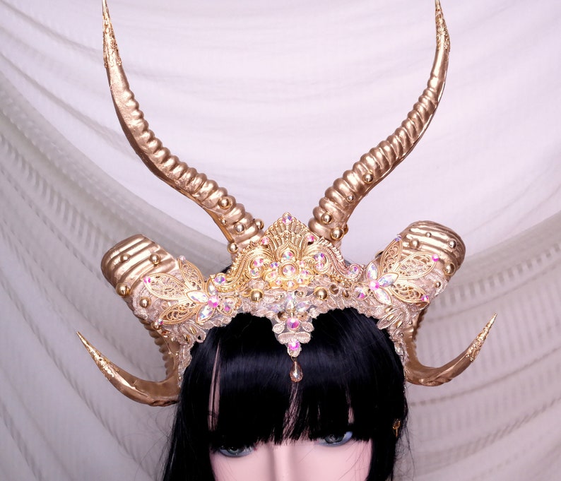 Horns Headdress Witch Gold Demon Double Antler Headpiece - Etsy