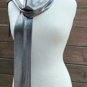 Metallic Silver Scarf Silver Skinny Scarf Silver Print - Etsy