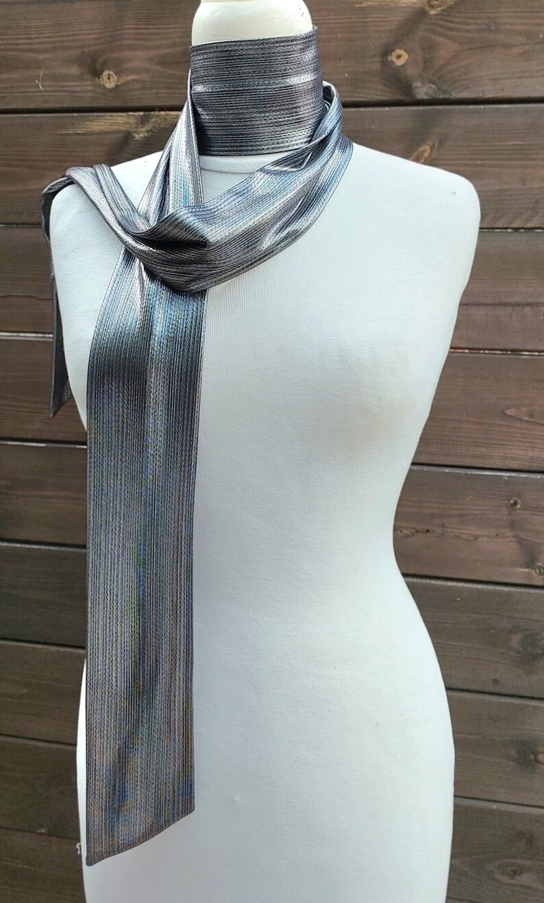 Metallic Silver Scarf Silver Skinny Scarf Silver Print - Etsy