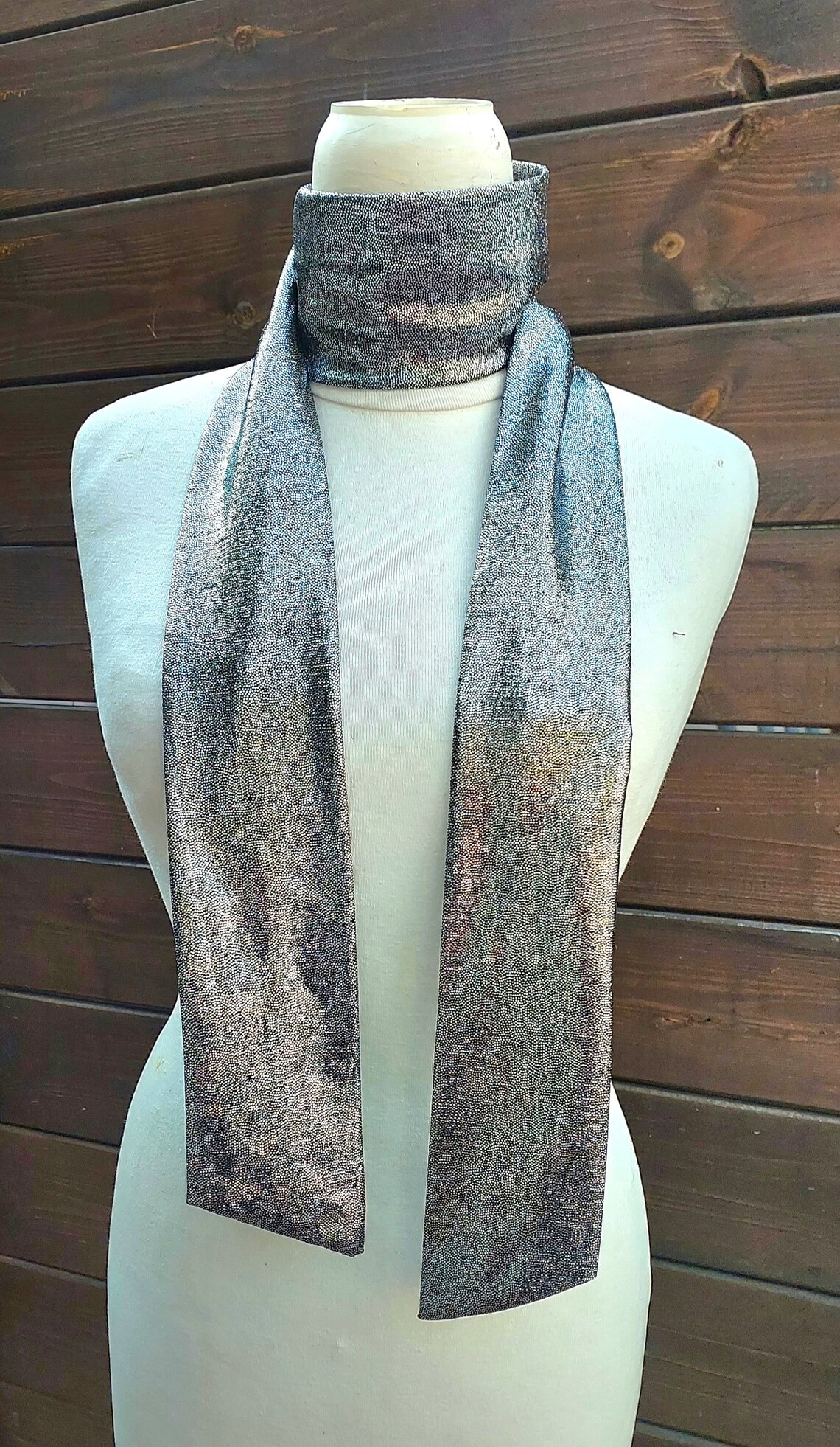 Metallic Silver Scarf Silver Skinny Scarf Silver Print - Etsy
