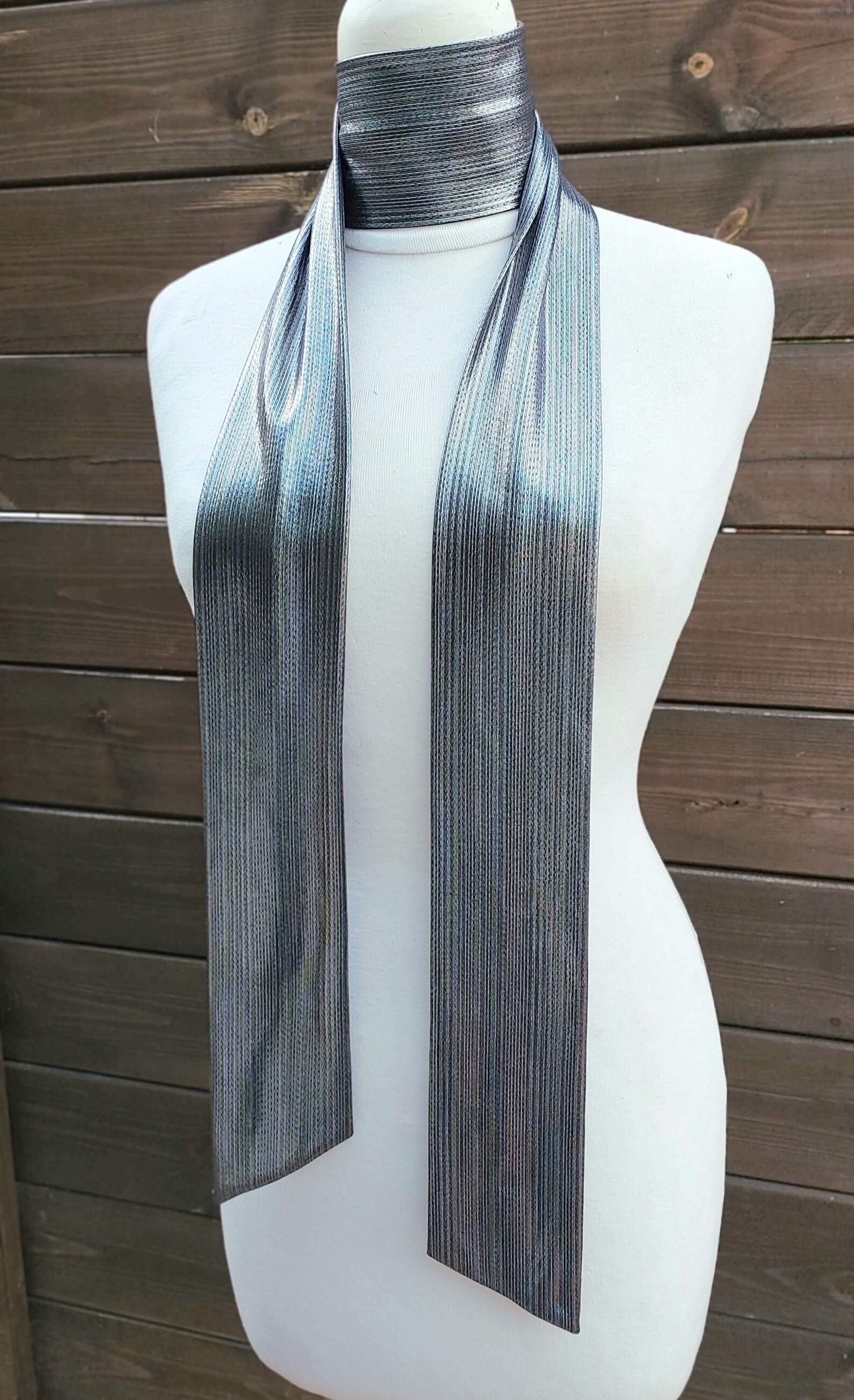 Metallic Silver Scarf Silver Skinny Scarf Silver Print - Etsy