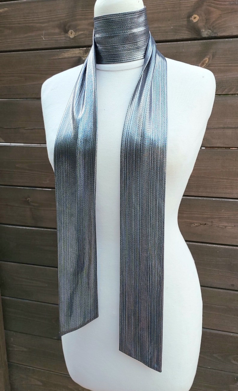 Metallic Silver Scarf Silver Skinny Scarf Silver Print - Etsy