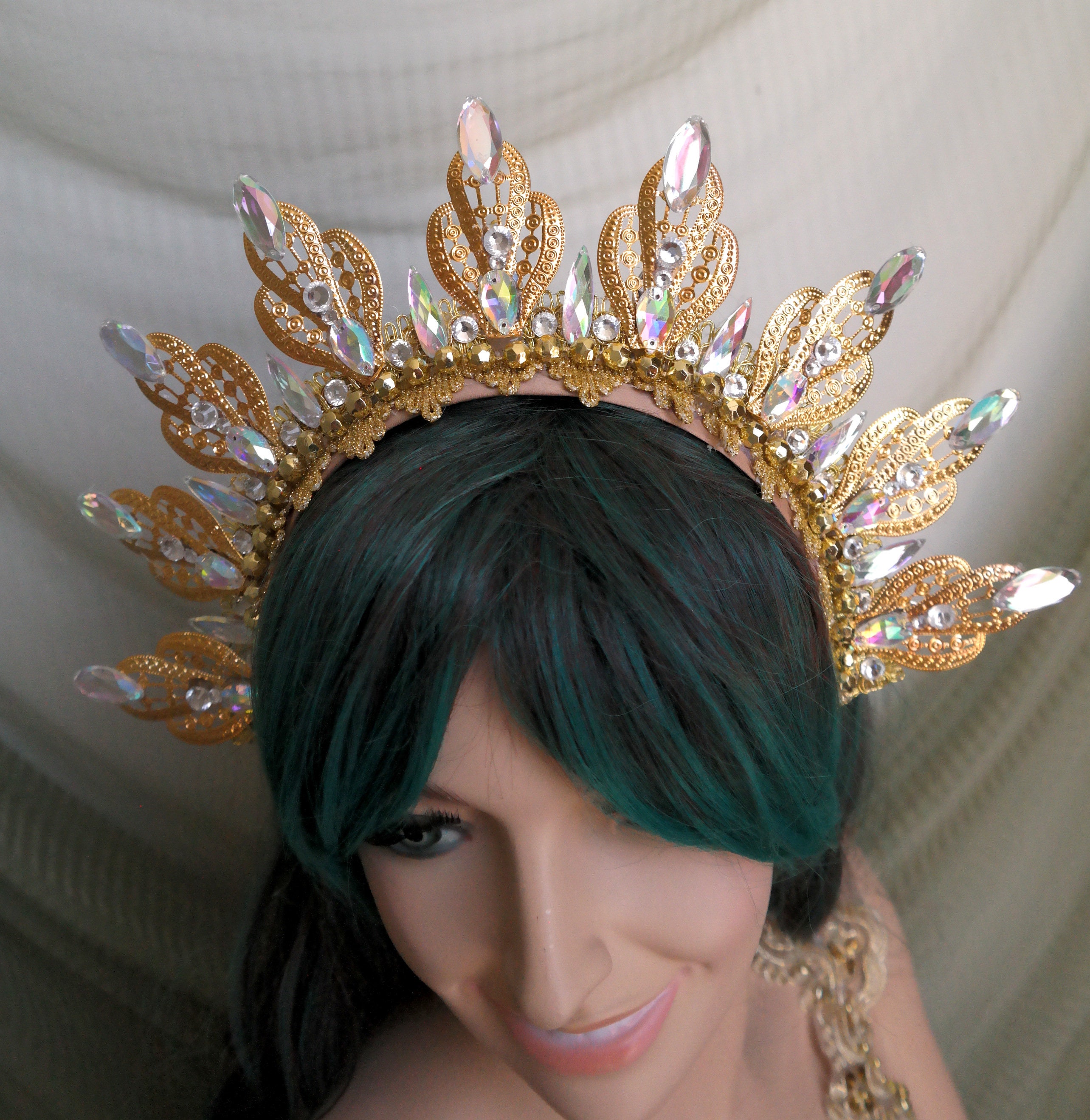 Gold goddess headpiece Gold Tiara Crown Halo Headdress | Etsy