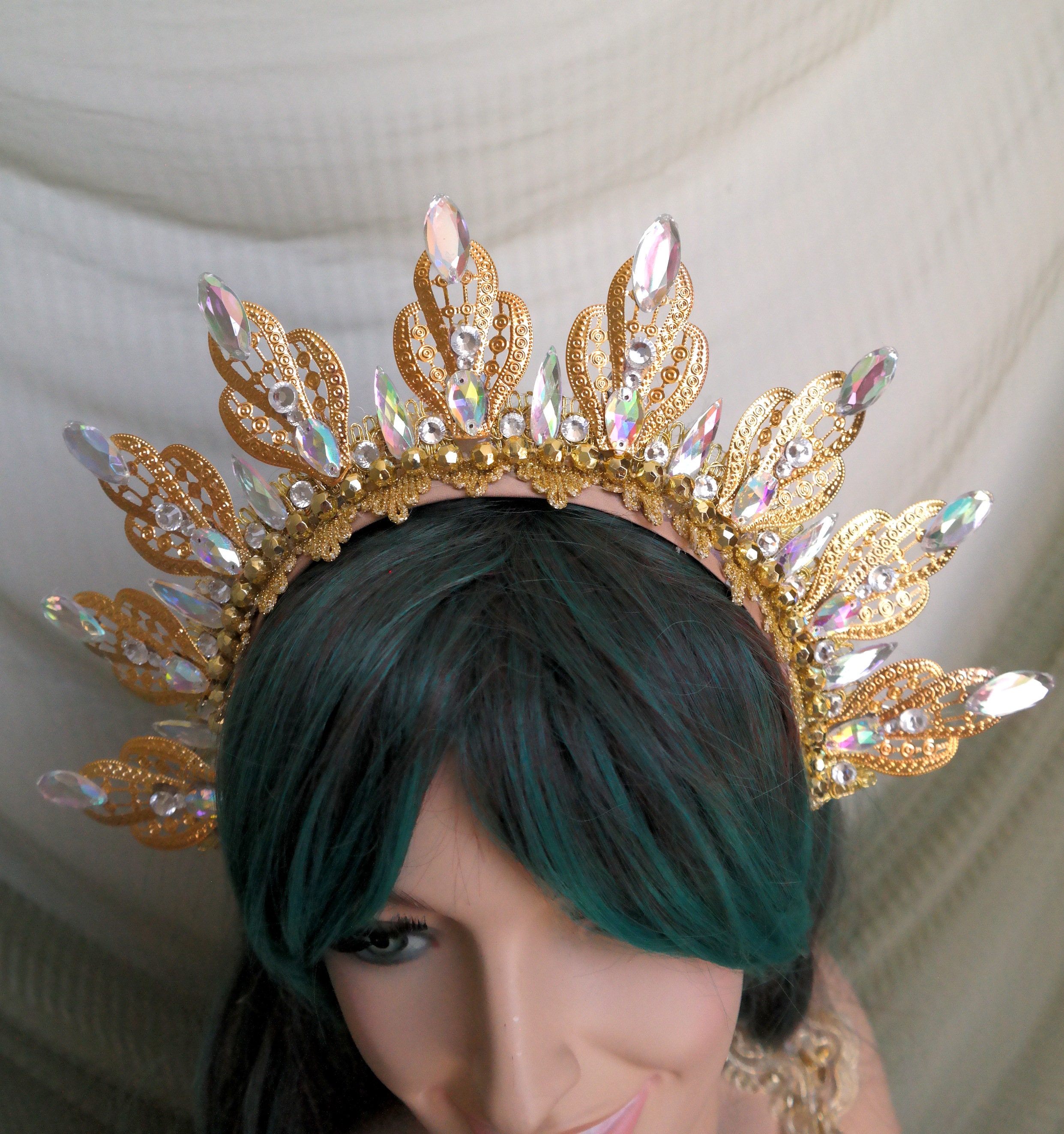 Gold goddess headpiece Gold Tiara Crown Halo Headdress | Etsy