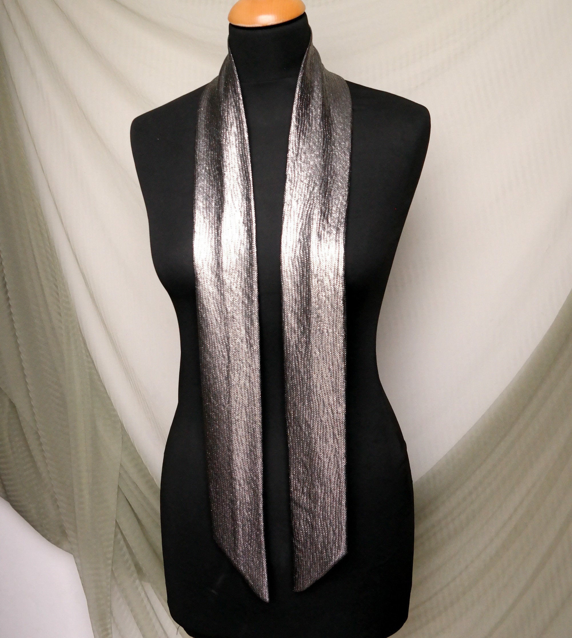 Metallic Silver Scarf Silver Skinny Scarf Silver Print | Etsy UK
