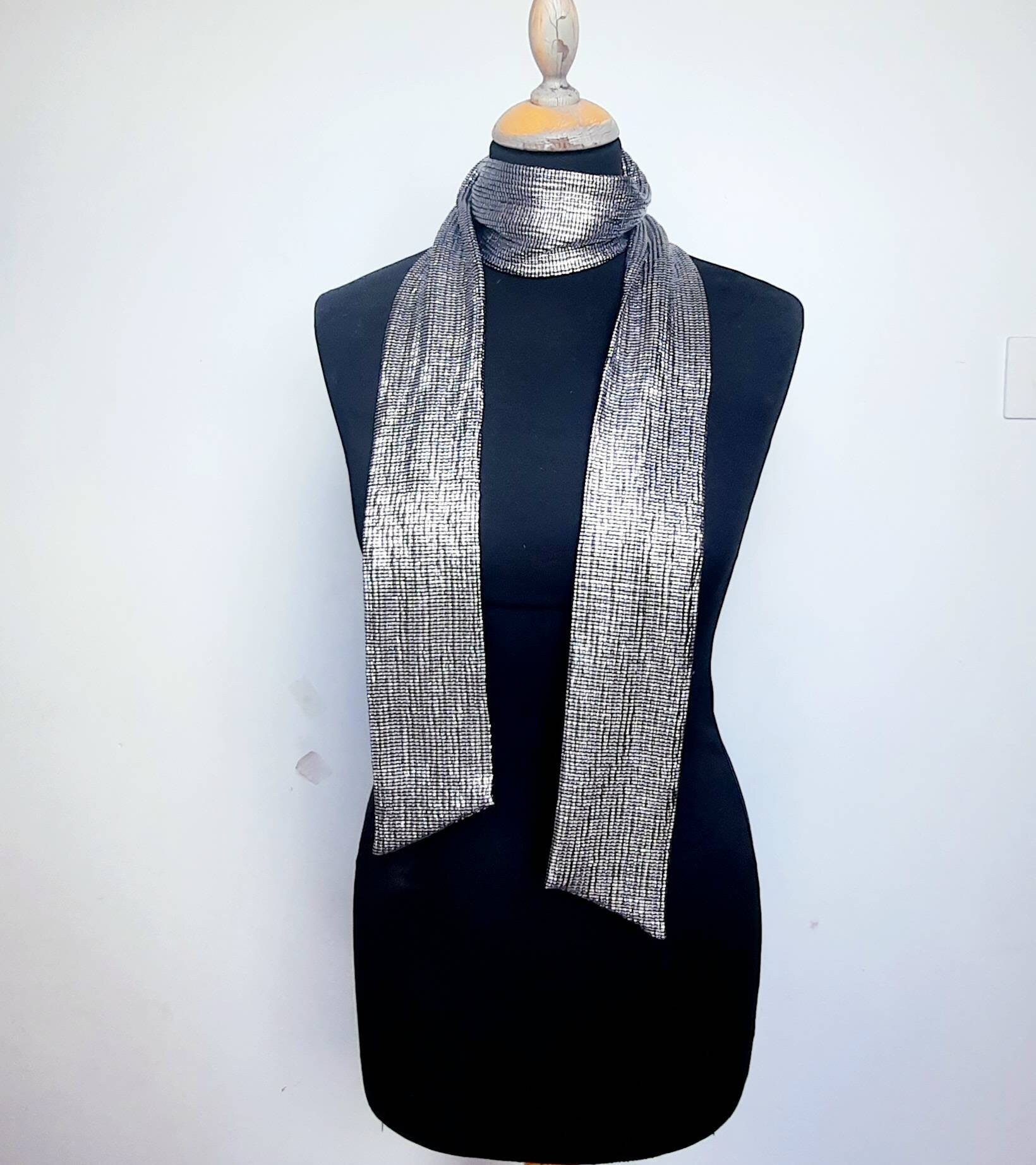 Silver Print Shimmering Lurex Scarf Silver and Gold Skinny - Etsy