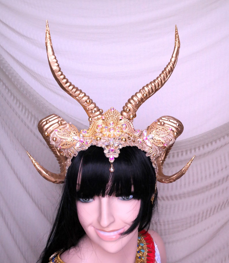 Horns Headdress Witch Gold Demon Double Antler Headpiece - Etsy