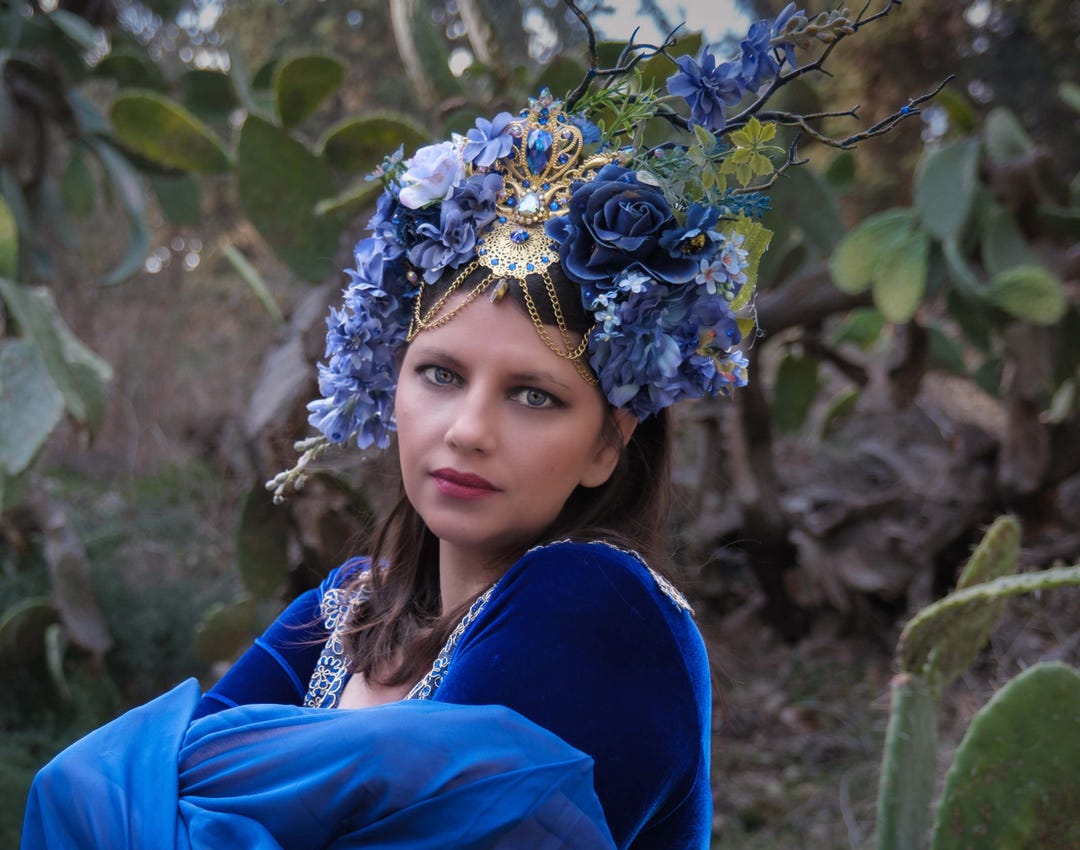 Fairy Flower Crown, Blue Floral Headpiece, Fairy Crown, Floral Headband ...