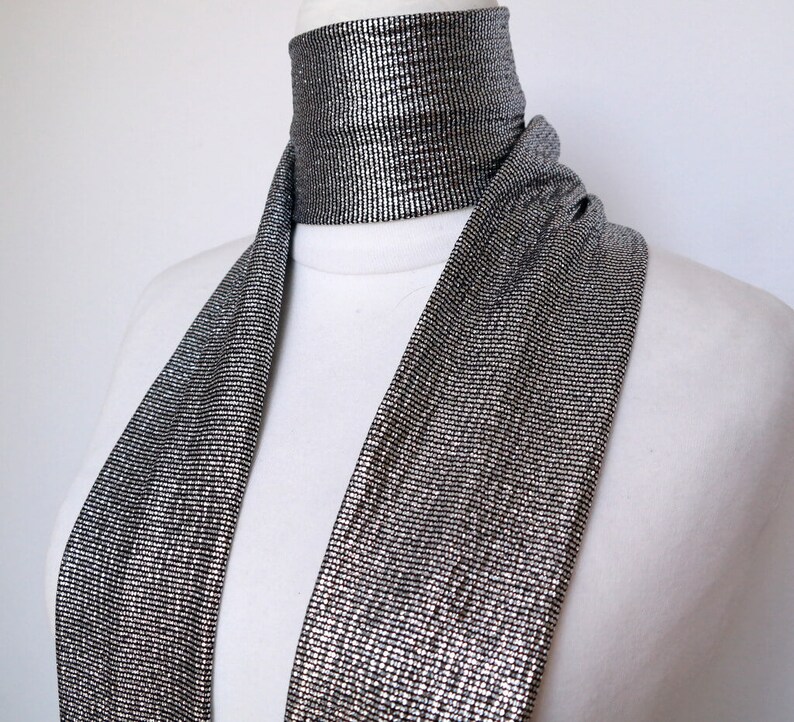 Silver Print Shimmering Lurex Scarf Silver Skinny Scarf | Etsy
