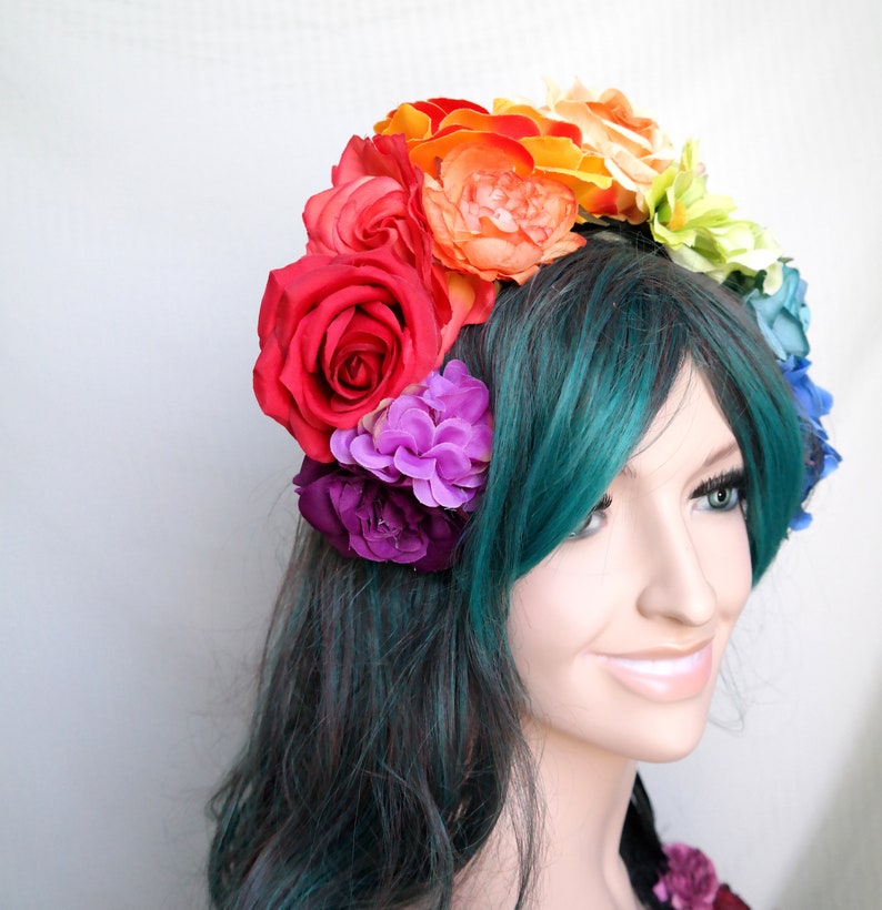 Rainbow Flower Crown Rainbow Headdress Flower Fascinator - Etsy