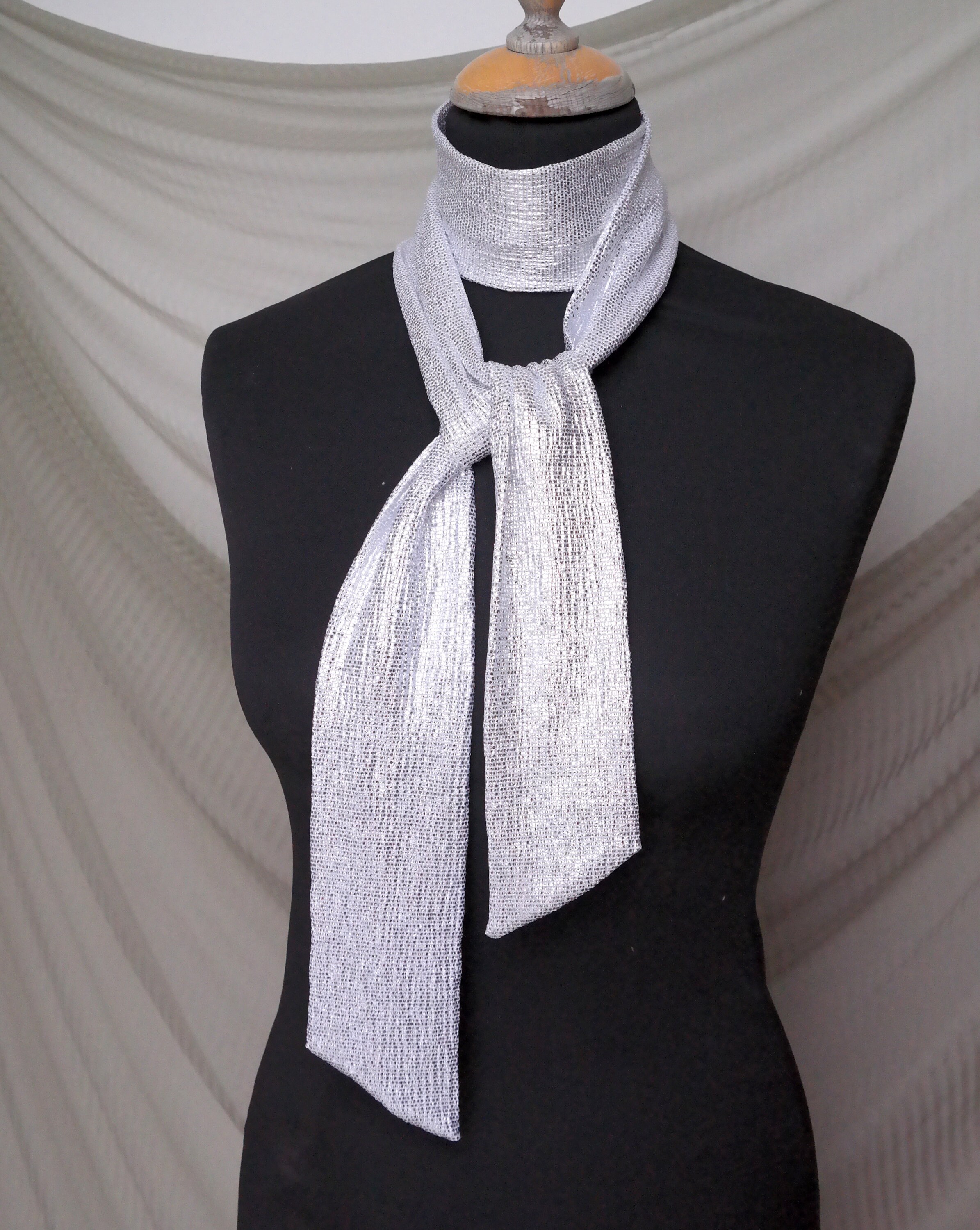 Silver Print Shimmering Lurex Scarf Silver and Gold Skinny - Etsy