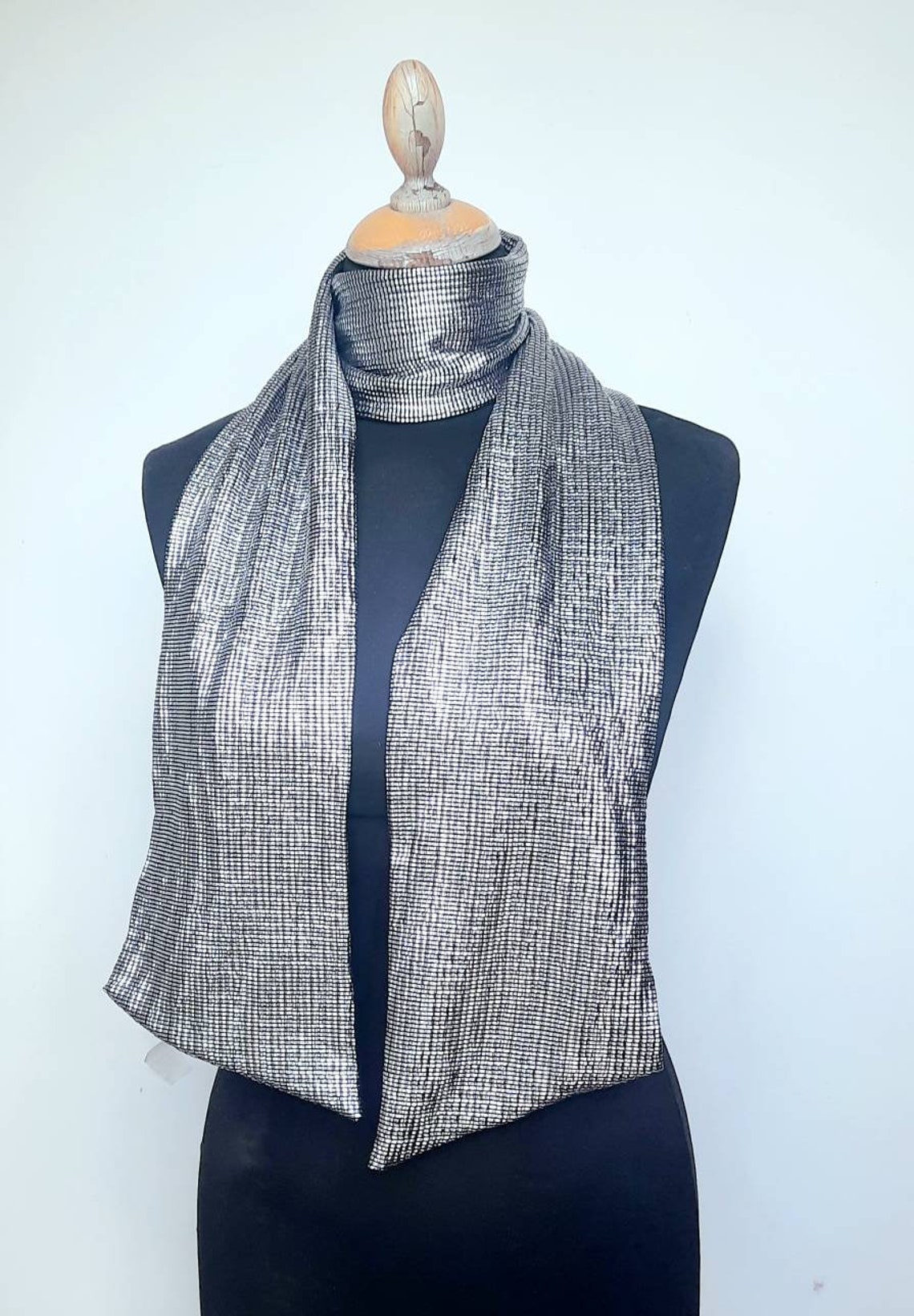 Metallic Silver Scarf Silver Skinny Scarf Silver Print - Etsy