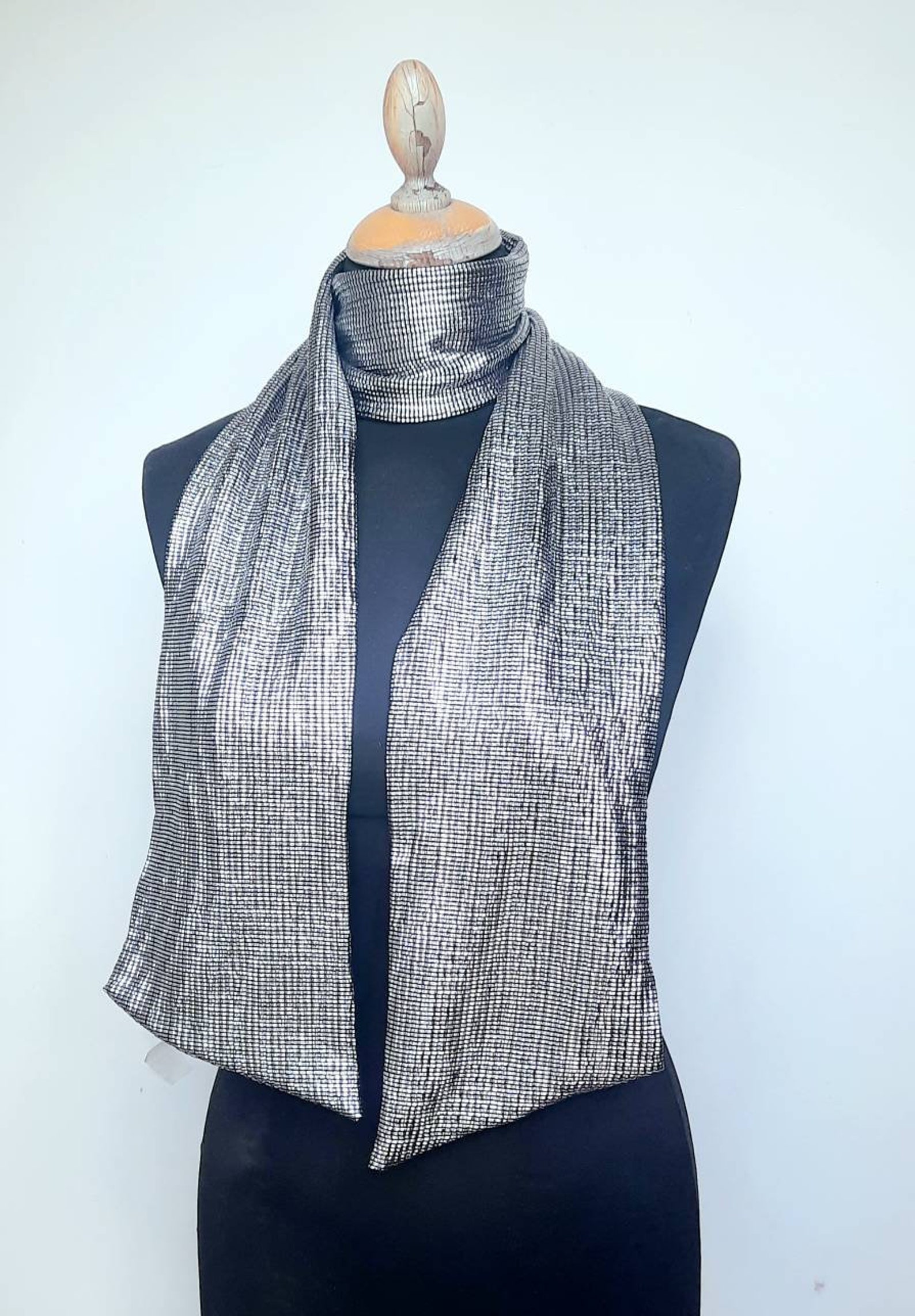 Metallic Silver Scarf Silver Skinny Scarf Silver Print - Etsy