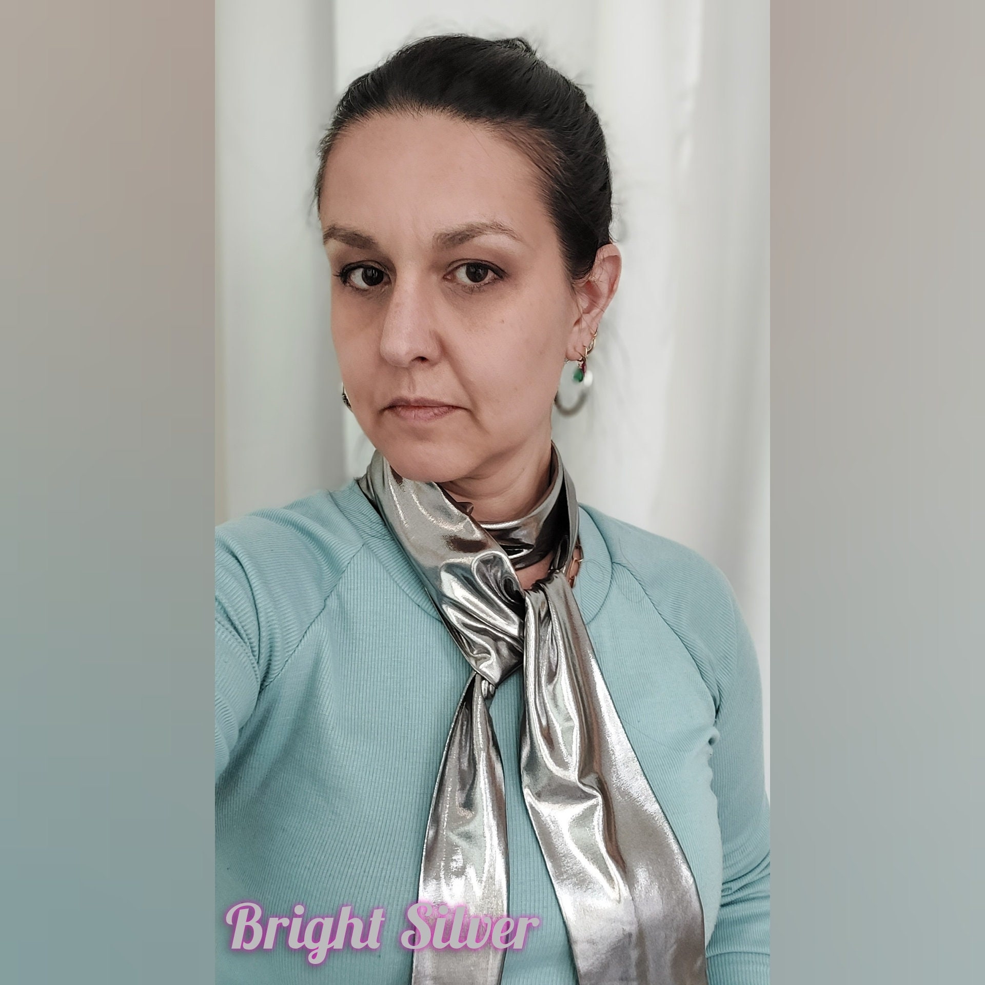 Metallic Silver Scarf Silver Skinny Scarf Silver Print - Etsy UK