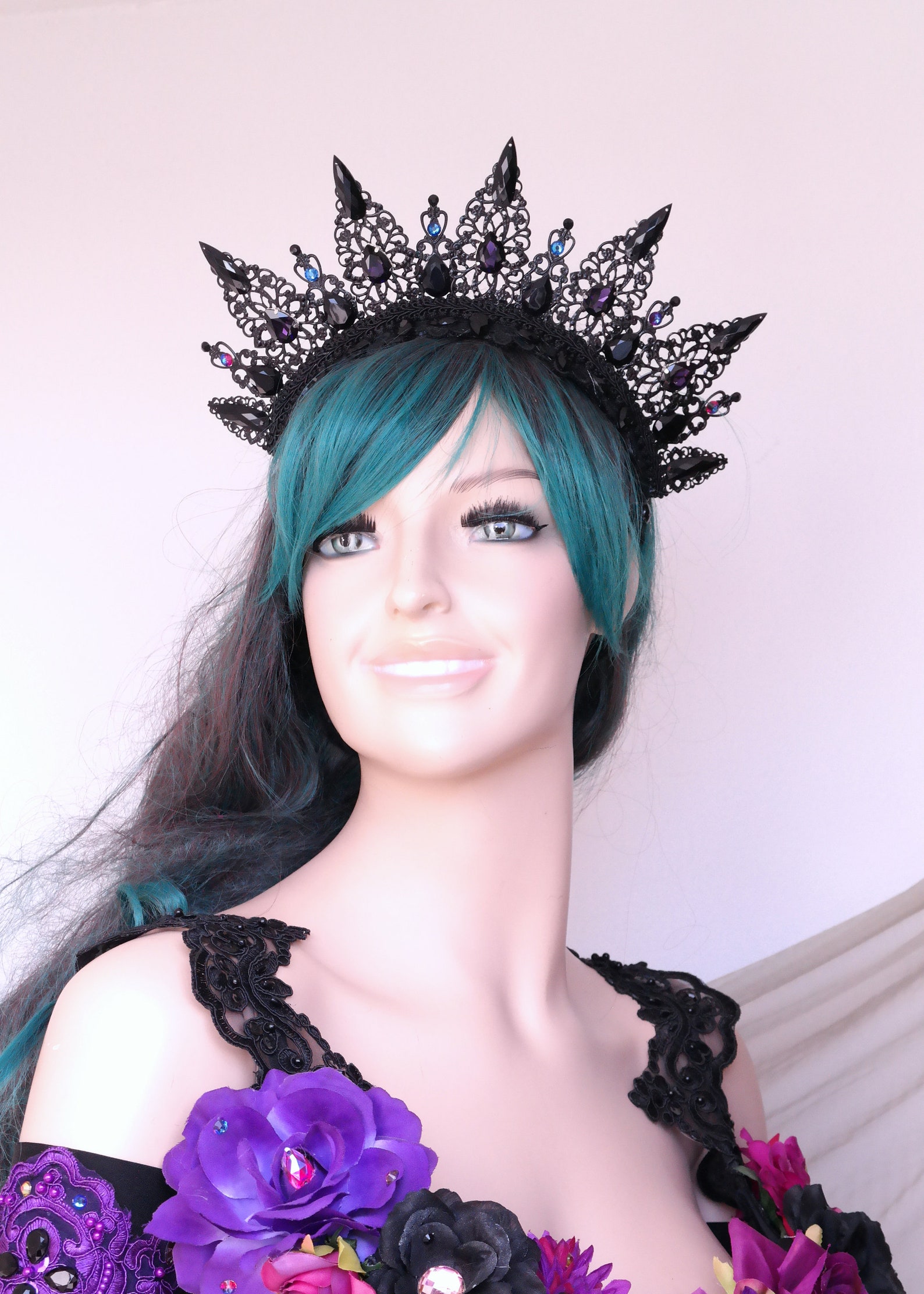 Black Evil Queen Crown, Dark Fairy Crown, Gothic Witch Headdress ...