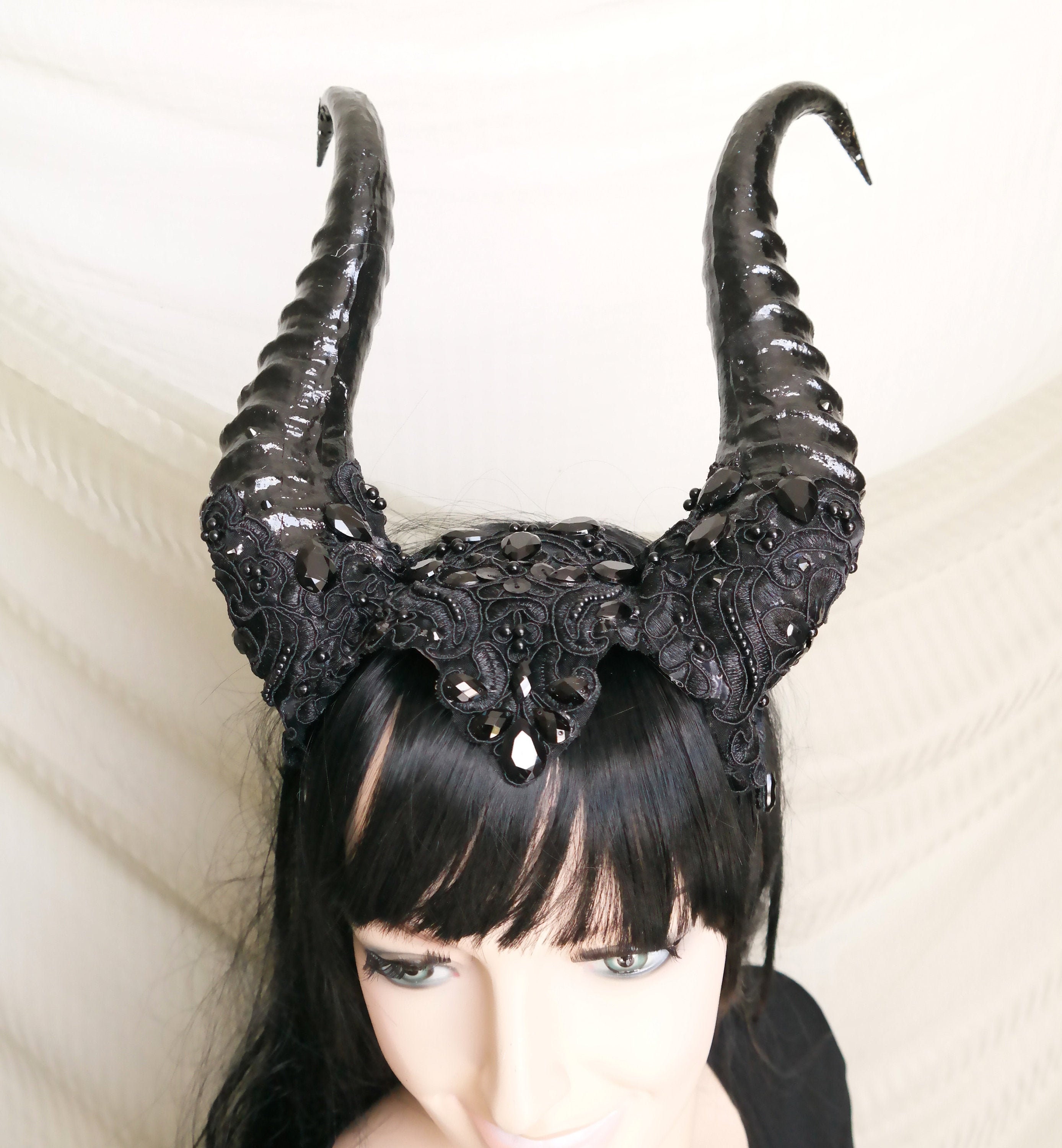 Maleficent horns headpiece Succubus Horn Headdress Dragons | Etsy