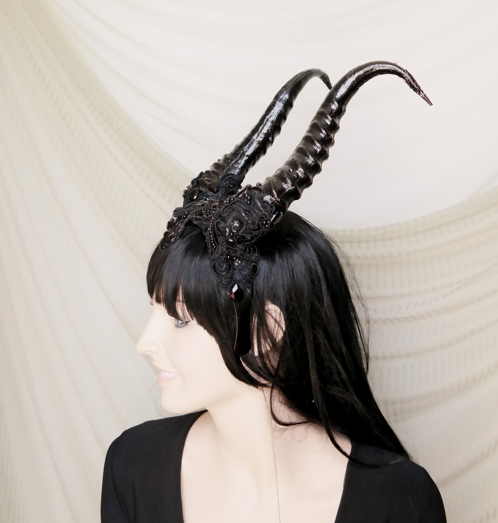 Maleficent Horns Headpiece Succubus Horn Headdress Dragons - Etsy