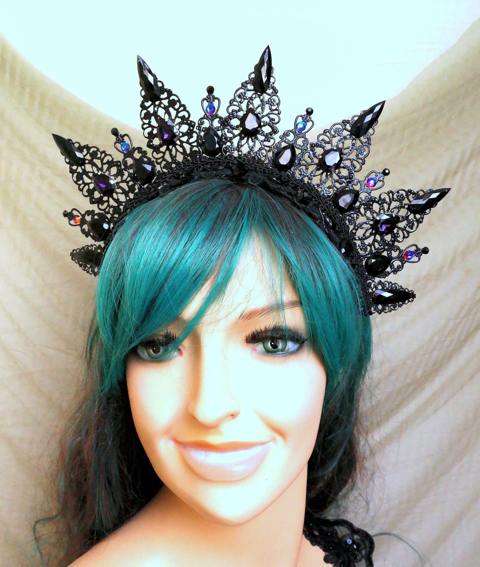 Black Evil Queen Crown, Dark Fairy Crown, Gothic Witch Headdress ...