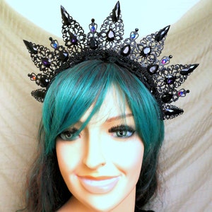 Black Evil Queen Crown, Dark Fairy Crown, Gothic Witch Headdress ...
