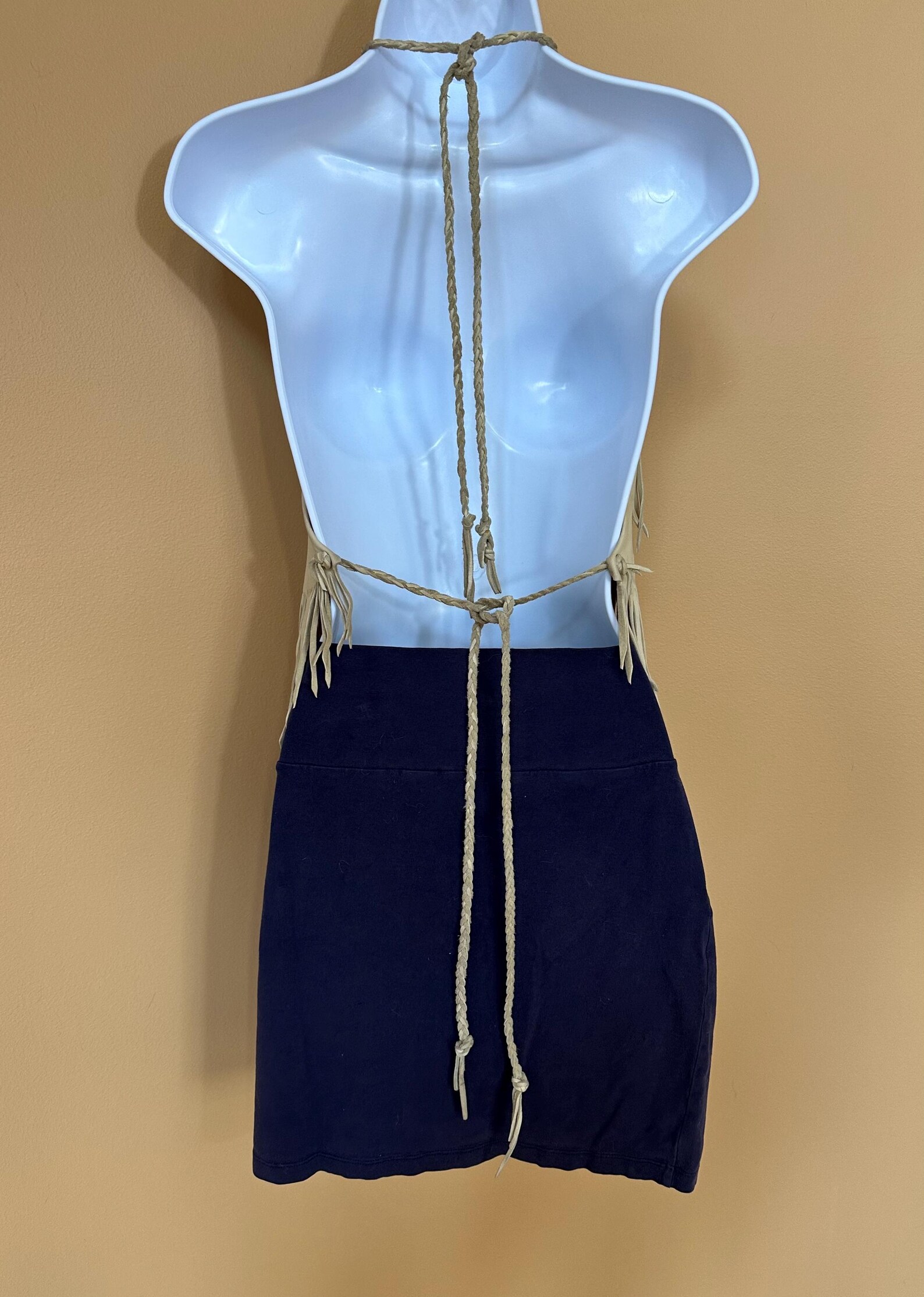 Vintage Beige Leather Halter Top With Fringe - Etsy