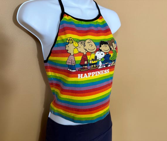 Vintage crop top halter top peanuts cartoon rainbow - Gem