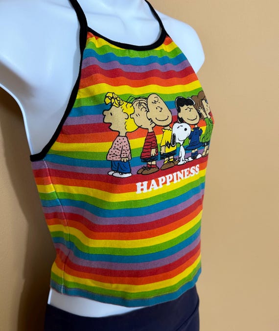 Vintage crop top halter top peanuts cartoon rainbow - Gem