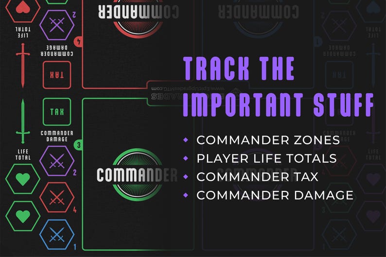Mini Commander Zone Mat | 9.5"x7.75" Compact EDH Life Tax and CMDR ...