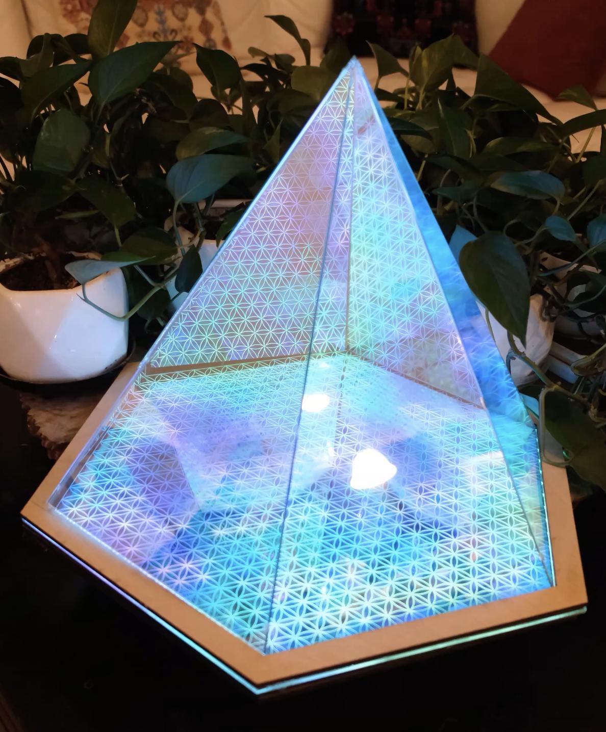 15" Infinity Mirror Pyramid, Sacred Geometry Design, Sound Reactive LED ...