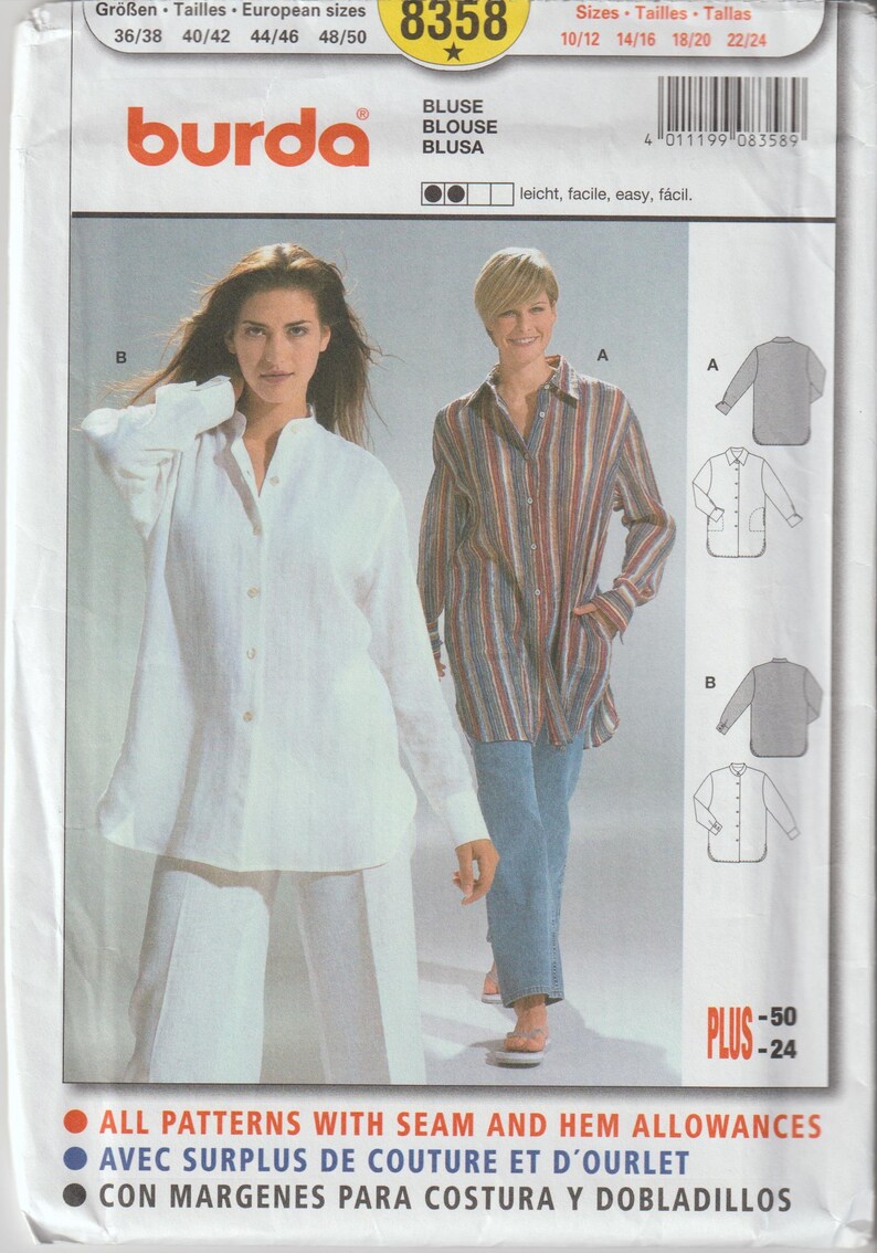 Burda Uncut Top Pattern 8358 Sizes 10-12-14-16-18-20-22-24 - Etsy