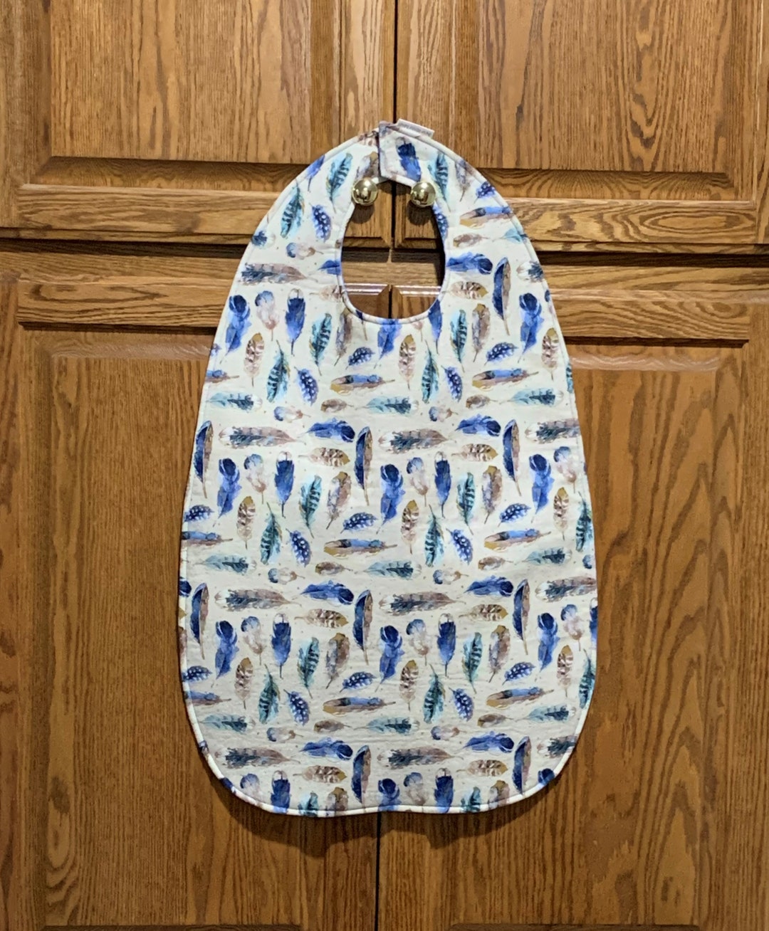 Reversible Adult Bib Floating Feathers Cotton Print/blue - Etsy