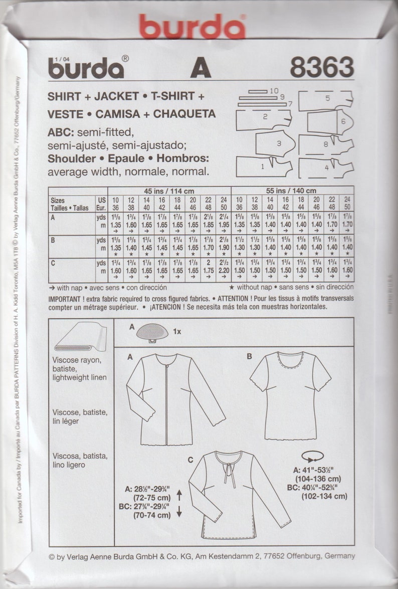 Burda Uncut Top Pattern 8363 Sizes 10-12-14-16-18-20-22-24 - Etsy
