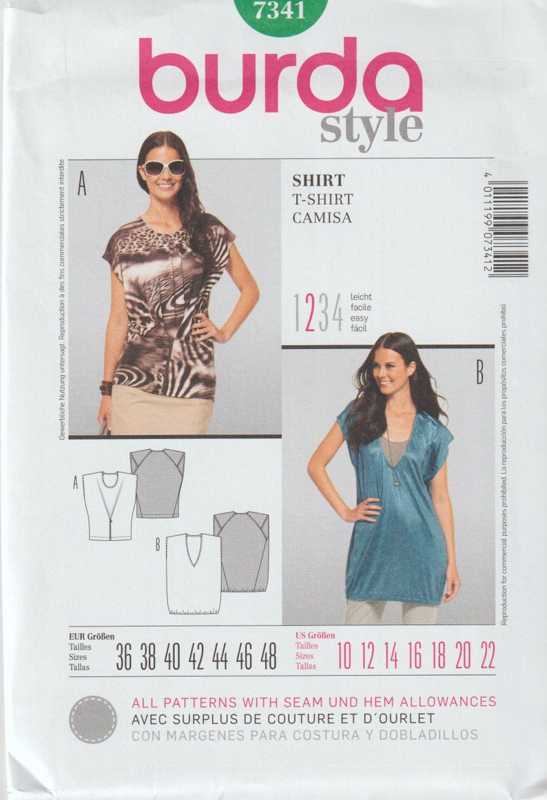 Burda Uncut Top Pattern 7341 Sizes 10-12-14-16-18-20-22 - Etsy