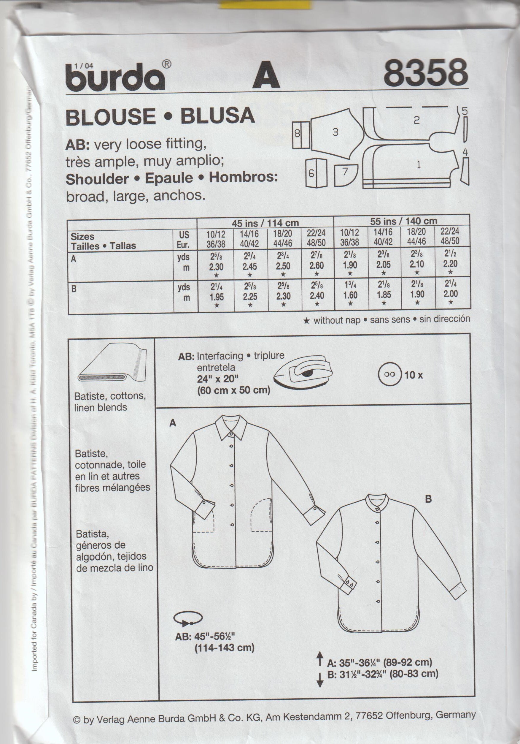 Burda Uncut Top Pattern 8358 Sizes 10-12-14-16-18-20-22-24 - Etsy