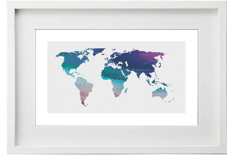 World Map Cross Stitch Pattern Landscape Cross Stitch | Etsy